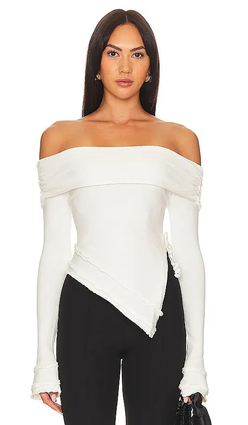 GUIZIO Soler Fold Over Knit Top - White