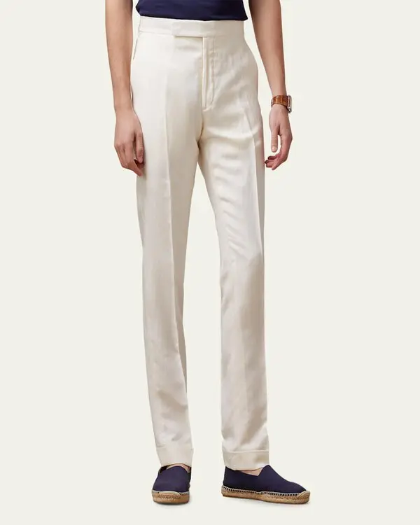 Ralph Lauren Purple Label Gregory Silk-linen Trousers - Cream