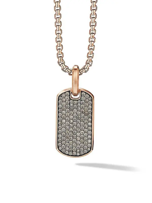 David Yurman Chevron Tag In 18k Rose Gold - Cognac Diamond