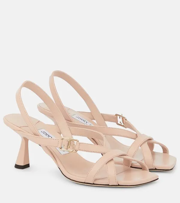 JIMMY CHOO Jess 95 Leather Sandals - Brown