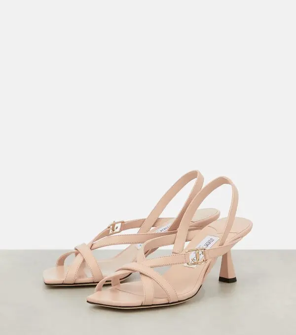 JIMMY CHOO Jess 95 Leather Sandals - Brown