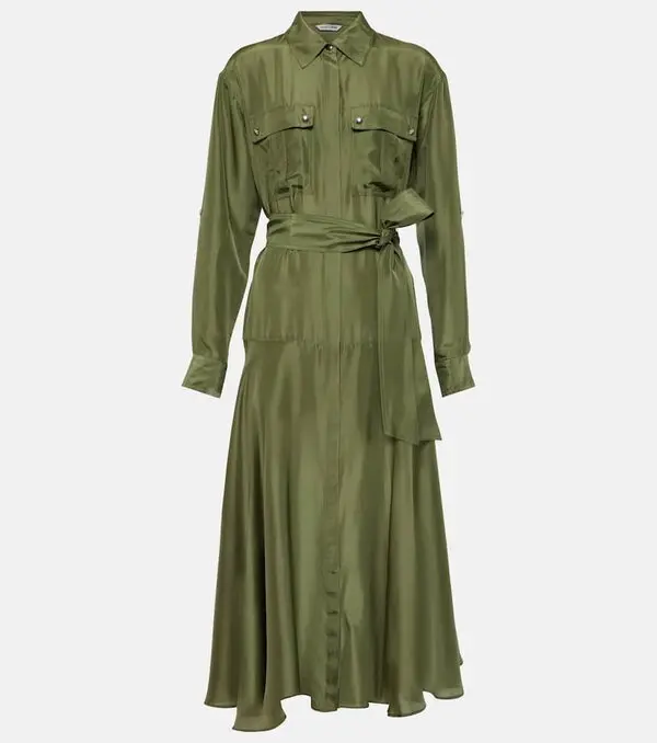 Veronica Beard Camille Silk Shirt Dress In Green - 30% Off | Editorialist