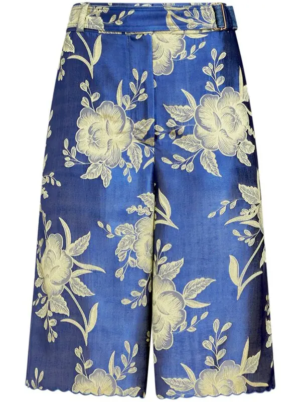 Etro Floral-jacquard Belted Shorts - Blue