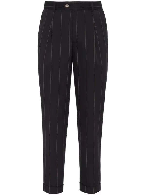 Brunello Cucinelli Stripe-pattern Wool-blend Tapered Trousers - Black