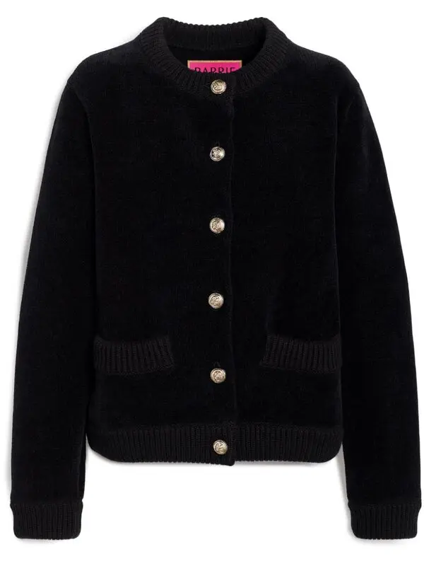 BARRIE Velvet-effect Fine-knit Cardigan
