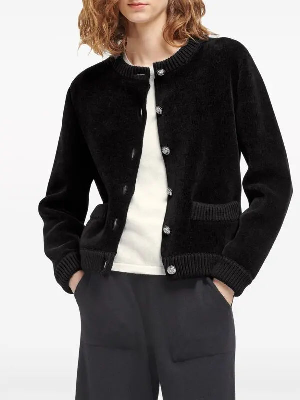 BARRIE Velvet-effect Fine-knit Cardigan