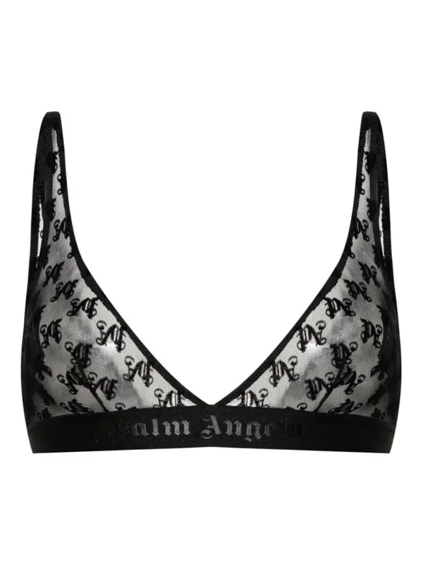 Palm Angels Logo-jacquard Lace Bra - Black