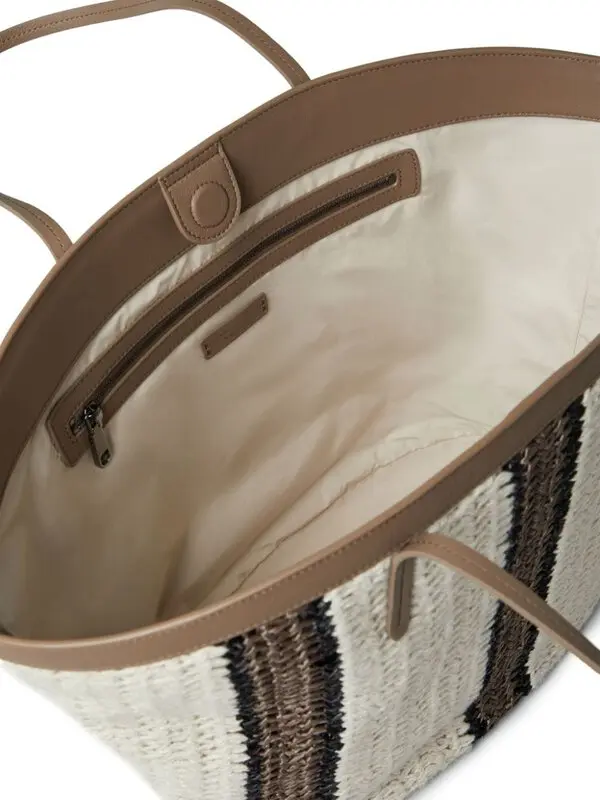 Brunello Cucinelli Striped Woven Tote Bag