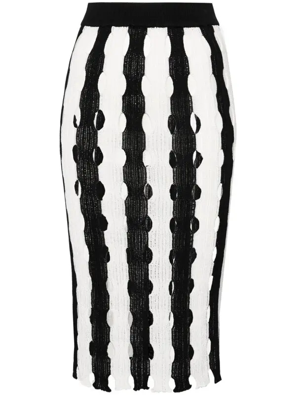 Pinko Cut-out Striped Midi Skirt - White
