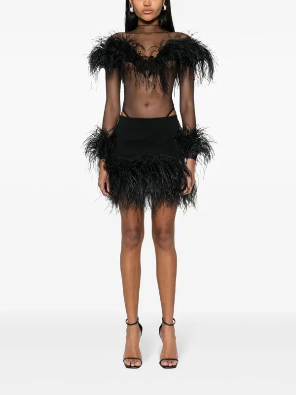 MUGLER Feather-trim Mesh Bodysuit
