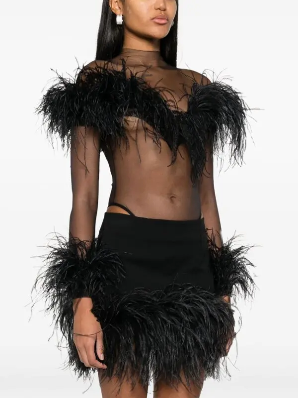 MUGLER Feather-trim Mesh Bodysuit