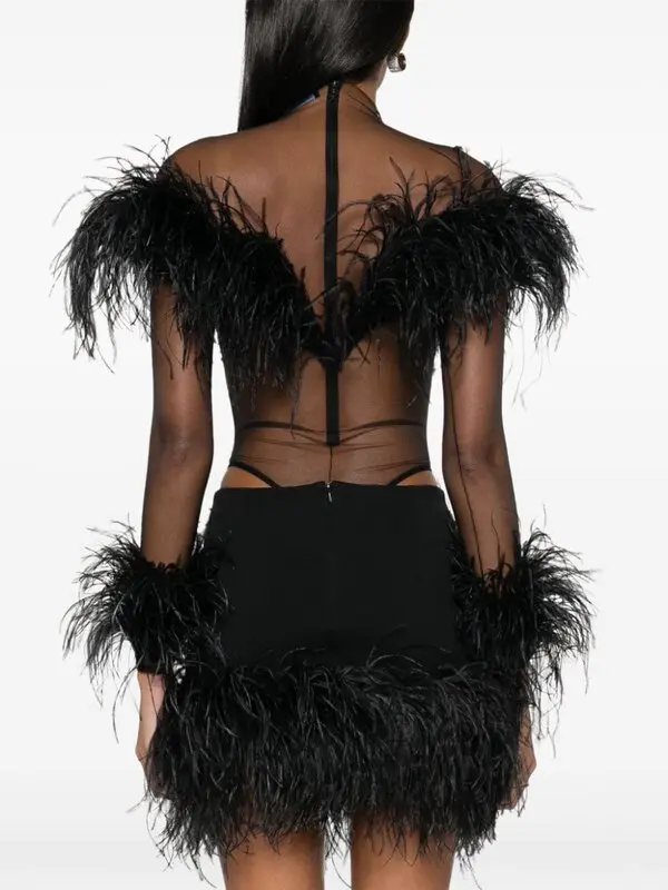 MUGLER Feather-trim Mesh Bodysuit