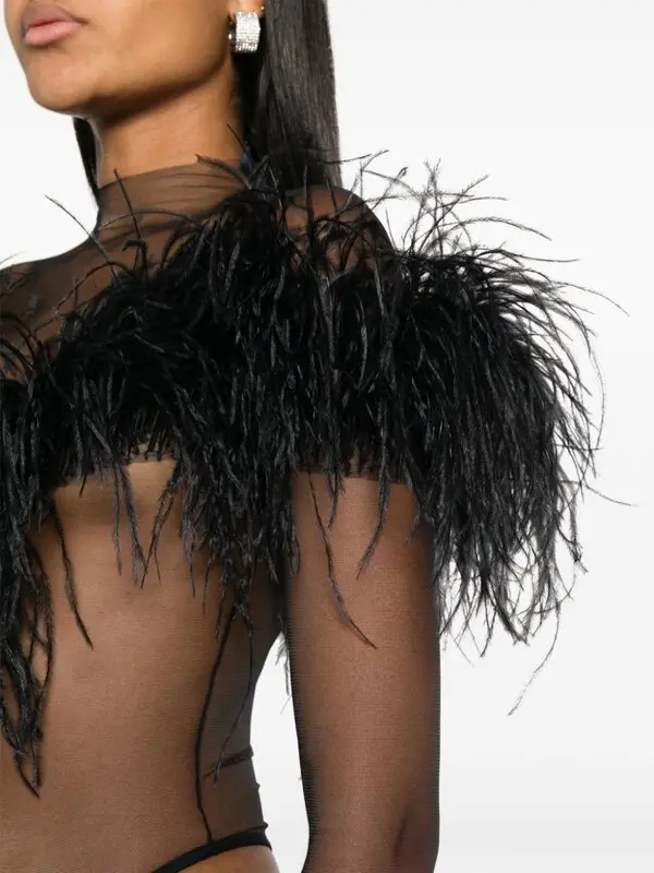 MUGLER Feather-trim Mesh Bodysuit