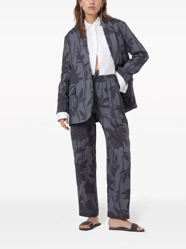 Brunello Cucinelli Floral Print Linen Trousers