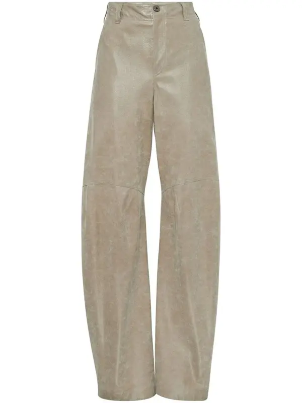 Brunello Cucinelli Wet-effect Leather Trousers - Neutrals