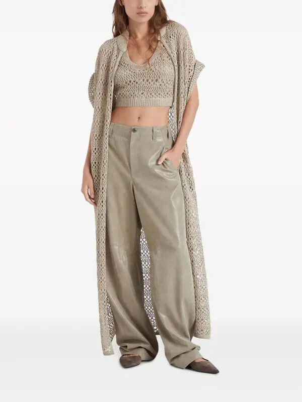 Brunello Cucinelli Wet-effect Leather Trousers