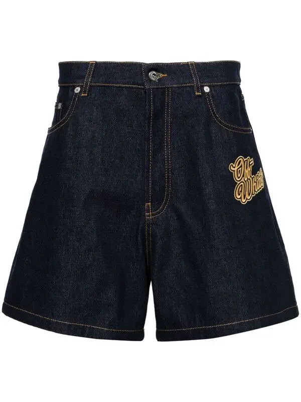 Off-White Logo-patch Denim Shorts - Blue