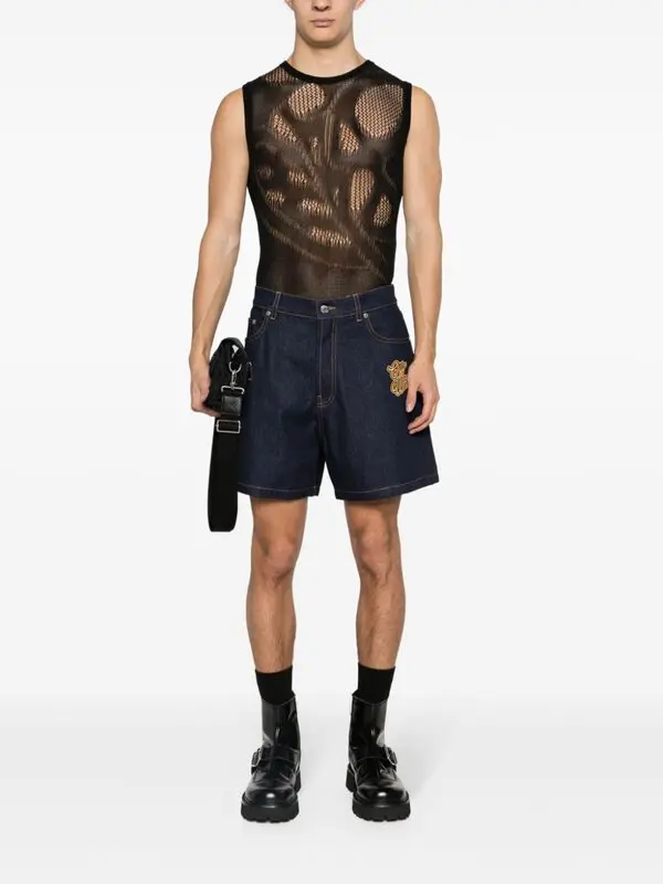 Off-White Logo-patch Denim Shorts - Blue
