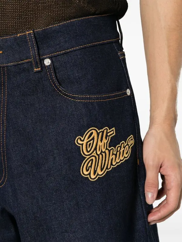 Off-White Logo-patch Denim Shorts - Blue