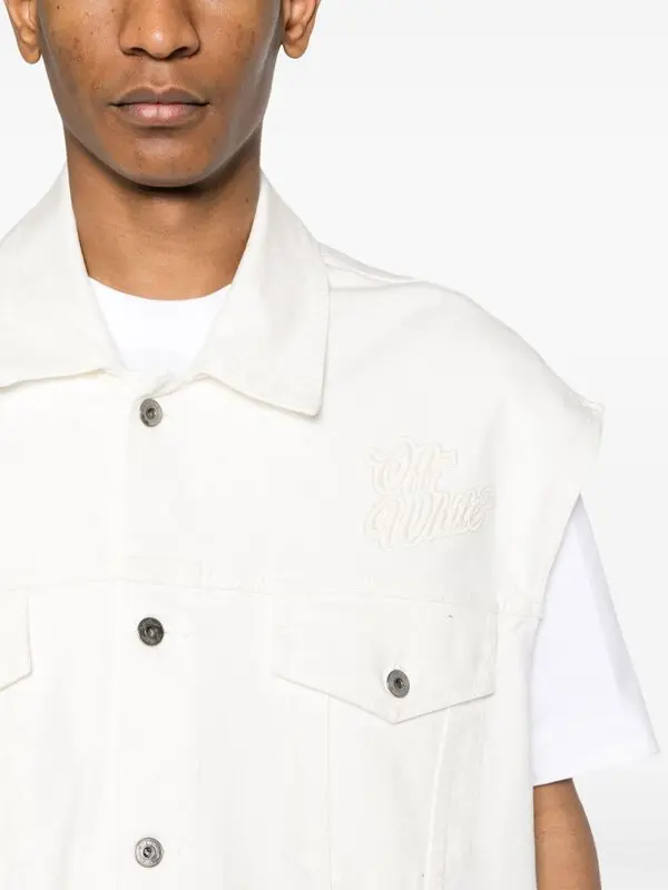 Off-White Logo-embroidered Denim Gilet - White