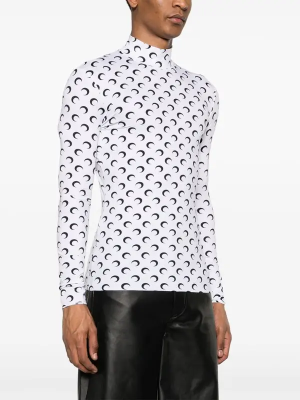 MARINE SERRE Moon-print Mock Neck Long Sleeve T-shirt - White