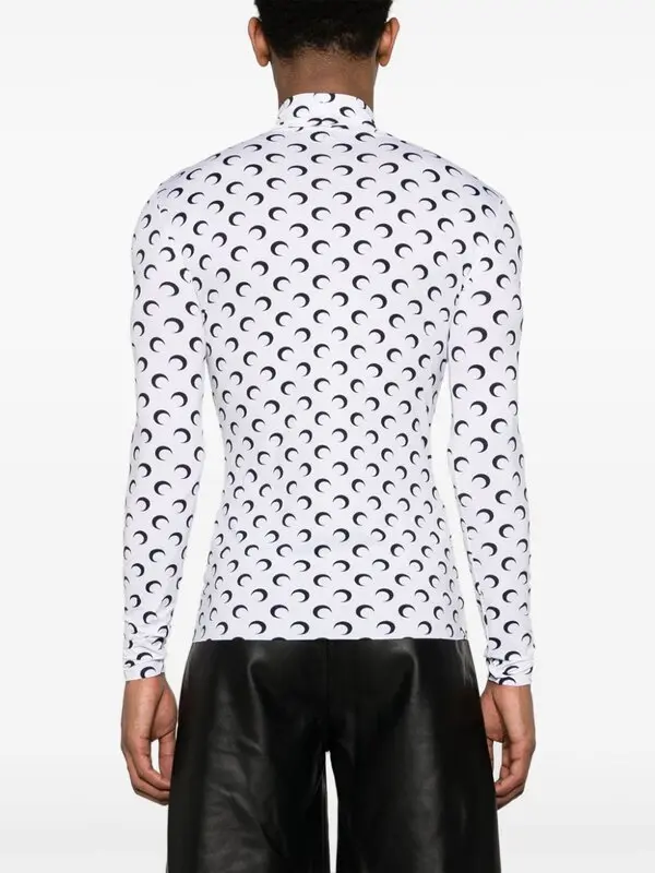 MARINE SERRE Moon-print Mock Neck Long Sleeve T-shirt - White