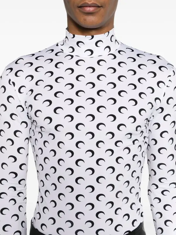 MARINE SERRE Moon-print Mock Neck Long Sleeve T-shirt - White