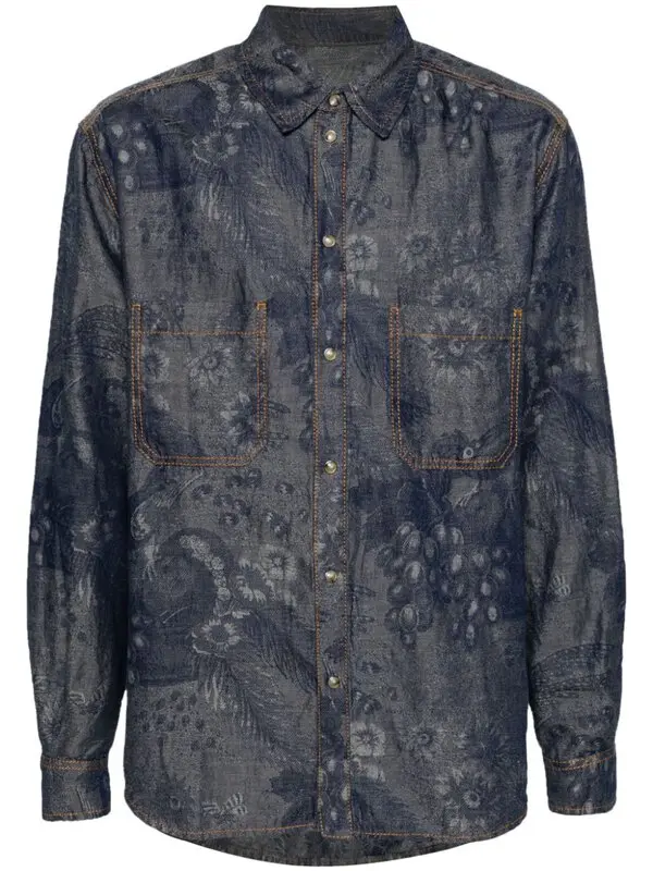 Etro Patterned-jacquard Denim Shirt