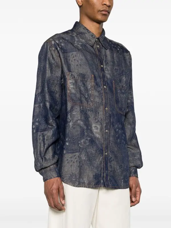 Etro Patterned-jacquard Denim Shirt