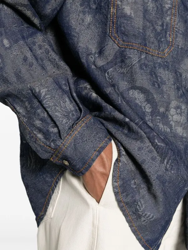 Etro Patterned-jacquard Denim Shirt