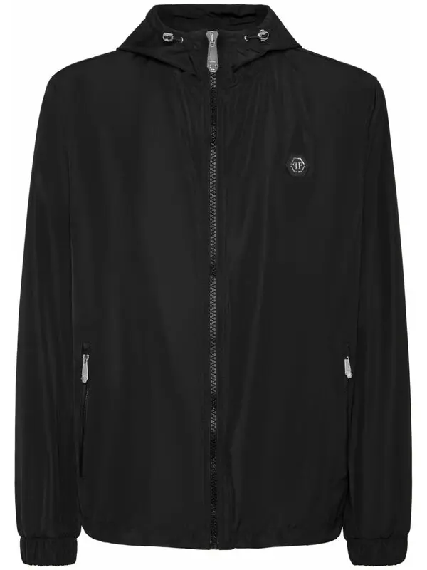 Philipp Plein Logo Patch Hooded Windbreaker - Black