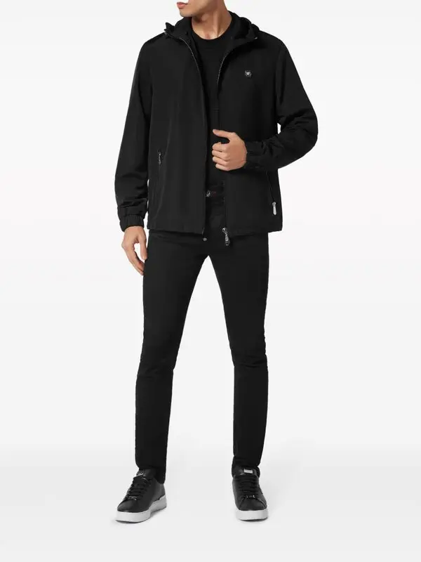 Philipp Plein Logo Patch Hooded Windbreaker - Black