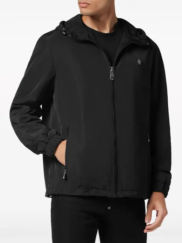 Philipp Plein Logo Patch Hooded Windbreaker - Black