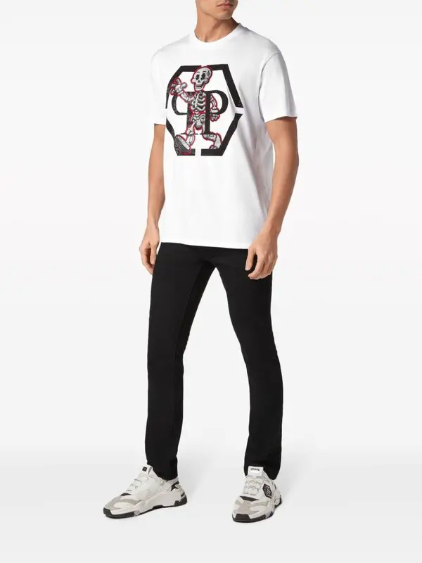 Philipp Plein Rhinestone-skeleton Cotton T-shirt - White