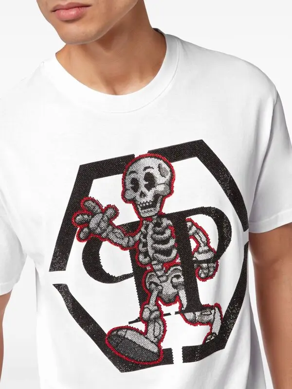 Philipp Plein Rhinestone-skeleton Cotton T-shirt - White