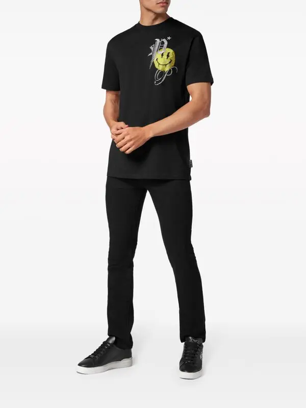 Philipp Plein Rhinestone-logo Cotton T-shirt - Black