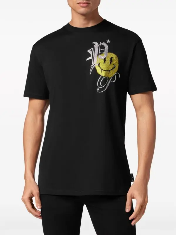 Philipp Plein Rhinestone-logo Cotton T-shirt - Black
