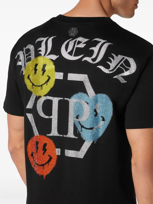 Philipp Plein Rhinestone-logo Cotton T-shirt - Black