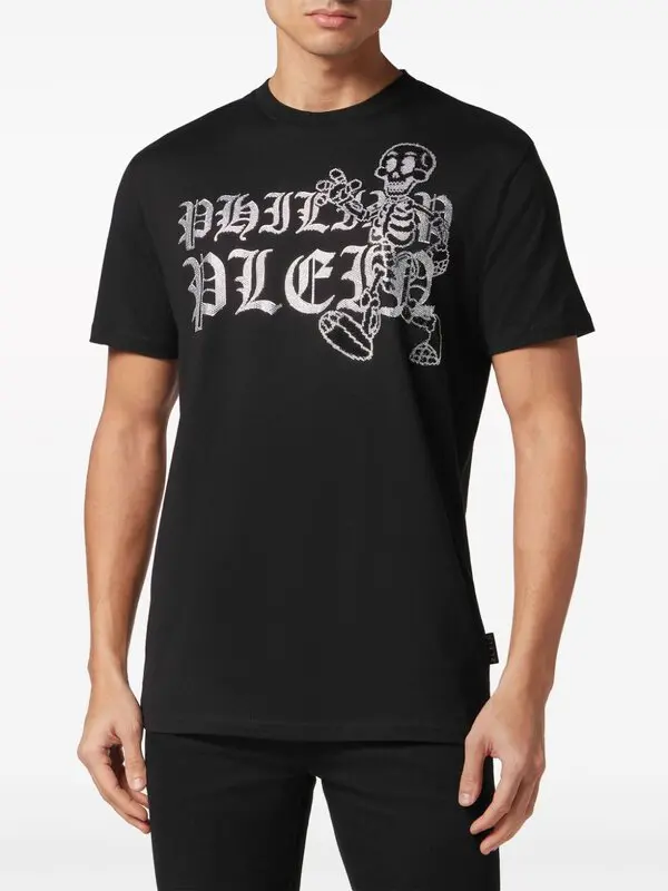 Philipp Plein Rhinestone-skeleton Cotton T-shirt - Black