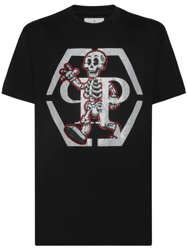 Philipp Plein Rhinestone-skeleton Cotton T-shirt - Black