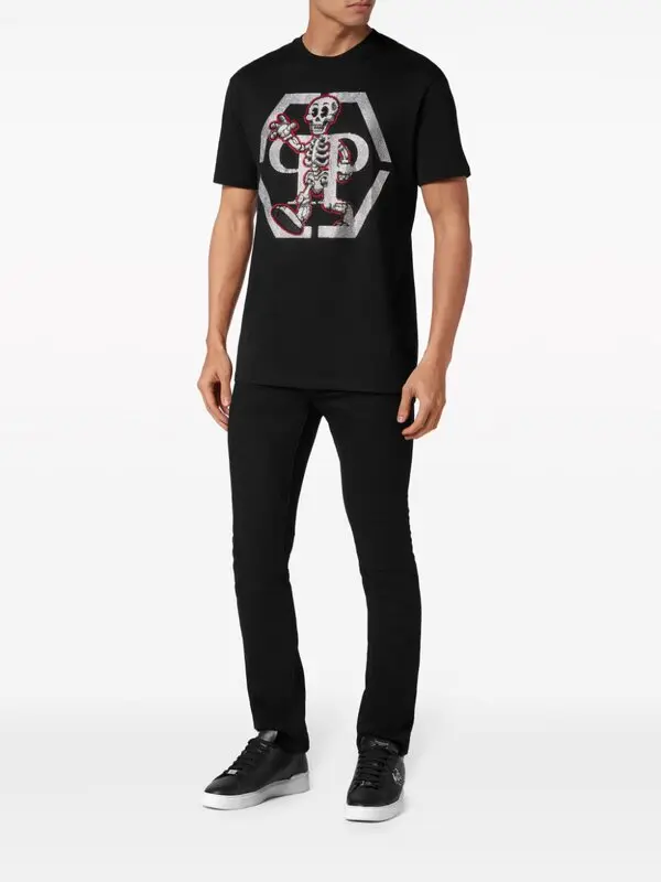 Philipp Plein Rhinestone-skeleton Cotton T-shirt - Black