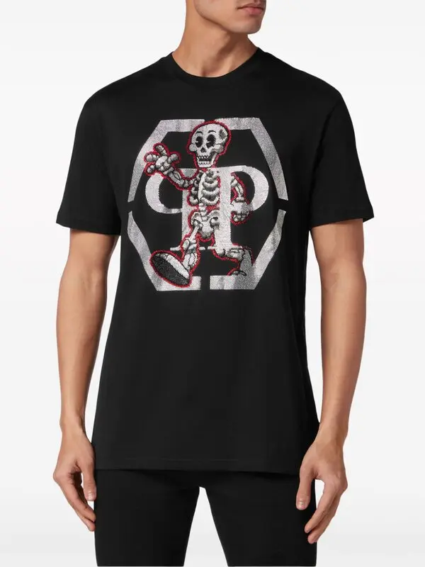 Philipp Plein Rhinestone-skeleton Cotton T-shirt - Black