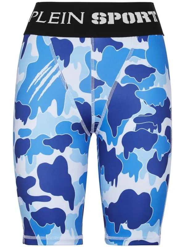 PLEIN SPORT Camouflage-print Logo-waistband Leggings - Blue