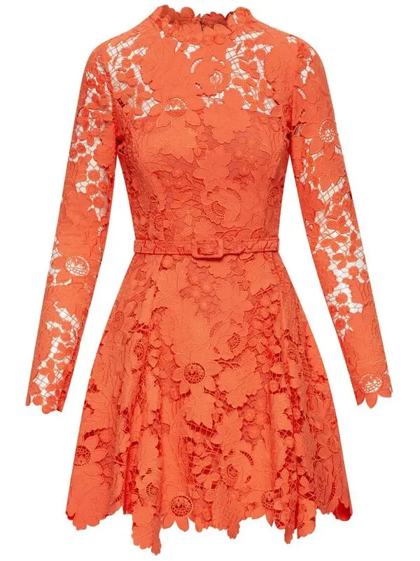 Oscar De La Renta Botanical Guipure-lace Semi-sheer Minidress - Orange