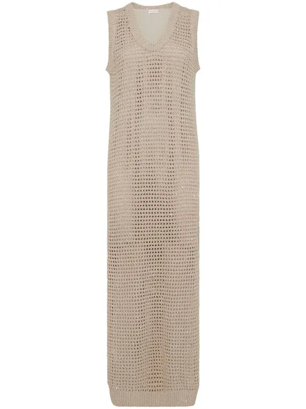 Brunello Cucinelli Open-knit Cotton-blend Maxi Dress