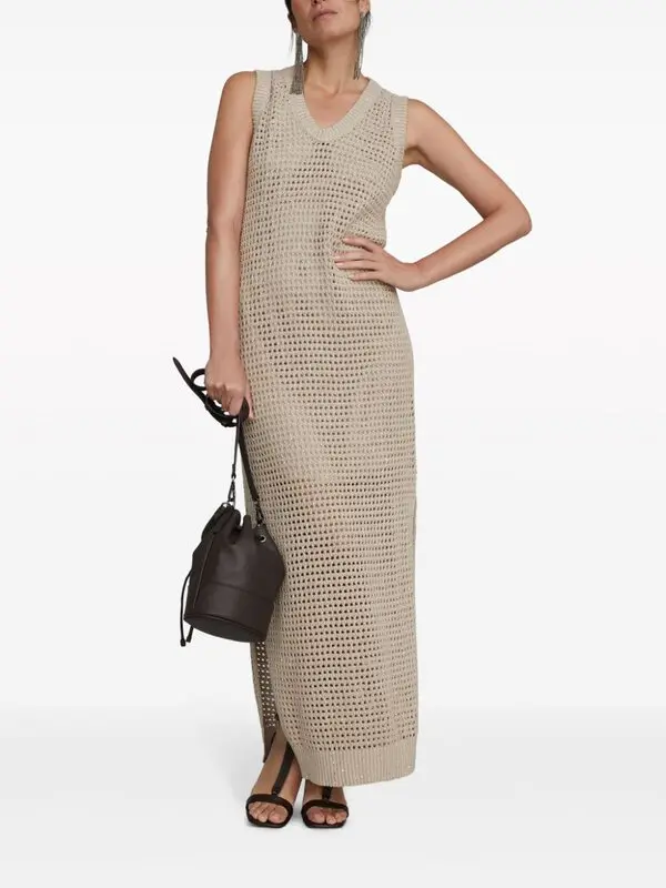 Brunello Cucinelli Open-knit Cotton-blend Maxi Dress