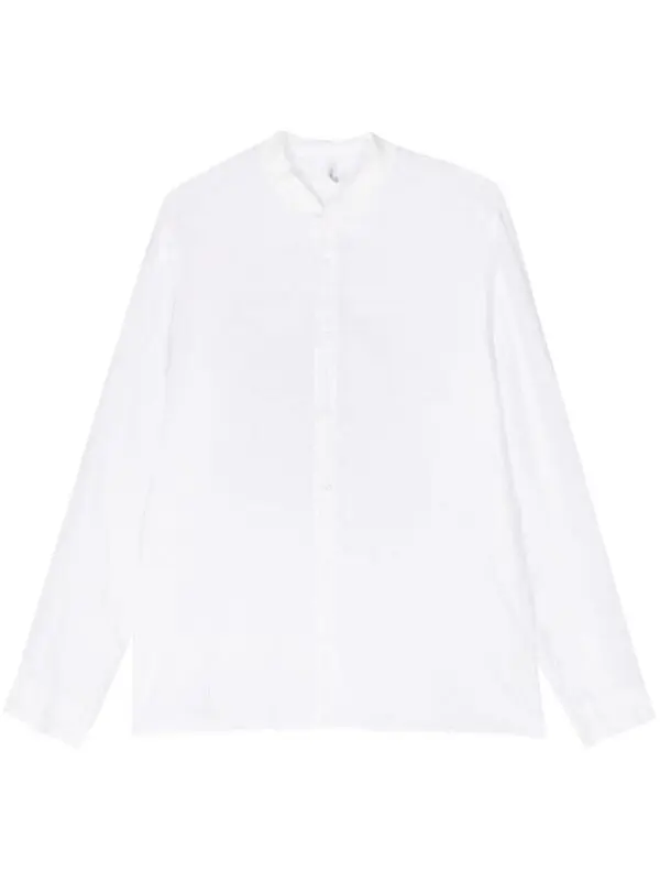 Transit Ribbed-band Collar Linen Shirt - White