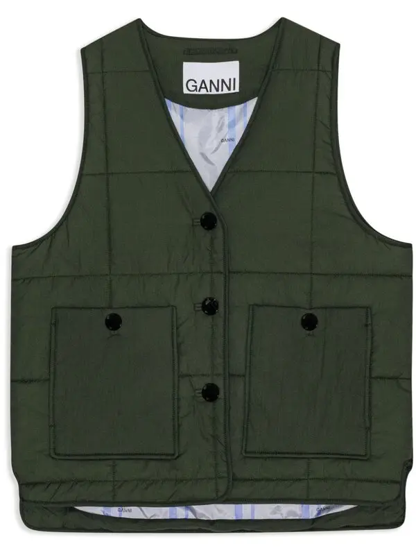GANNI Button-up Quilted Gilet - Green