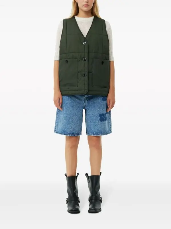 GANNI Button-up Quilted Gilet - Green