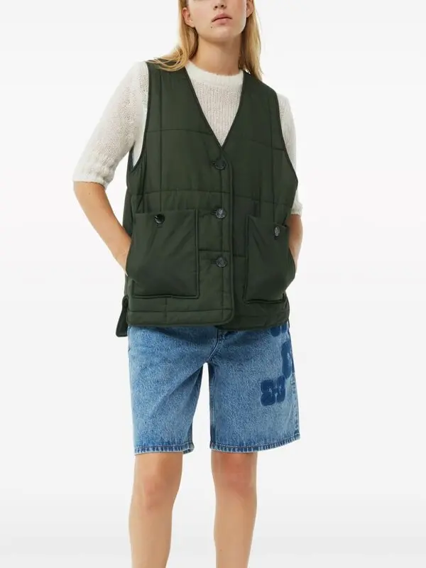 GANNI Button-up Quilted Gilet - Green
